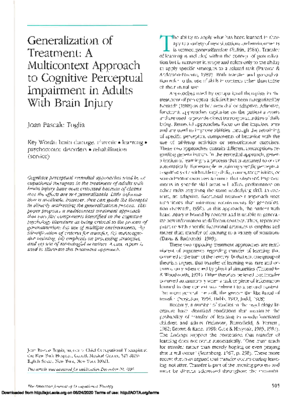 (PDF) Generalization of Treatment: A Multicontext Approach to Cognitive ...