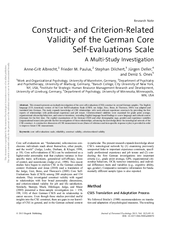 (PDF) Construct-and Criterion-Related Validity of the German Core Self-Evaluations Scale A Multi ...