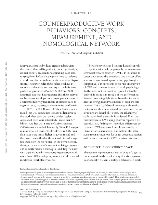 (PDF) Counterproductive work behaviors: Concepts, measurement, and nomological network
