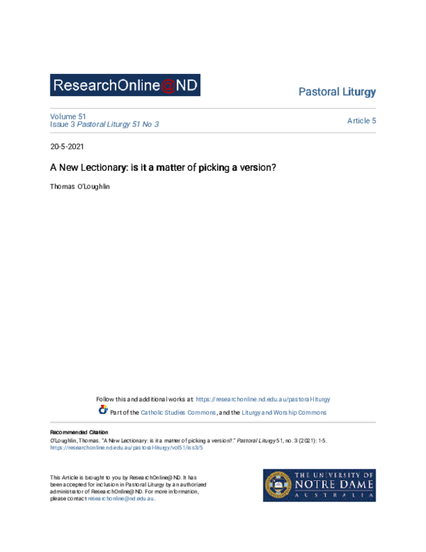 (PDF) A New Lectionary: is it a matter of picking a version