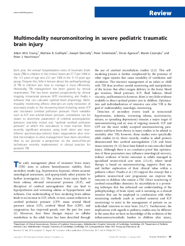 (PDF) Multimodality neuromonitoring in severe pediatric traumatic brain ... (PDF) Multimodality neuromonitoring in severe pediatric traumatic brain ...