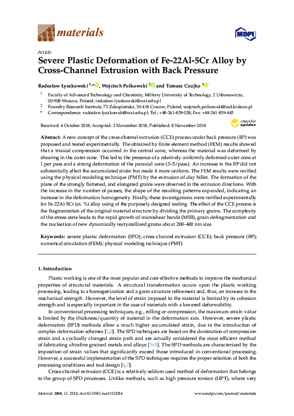 (PDF) Severe Plastic Deformation of Fe-22Al-5Cr Alloy by Cross-Channel ...