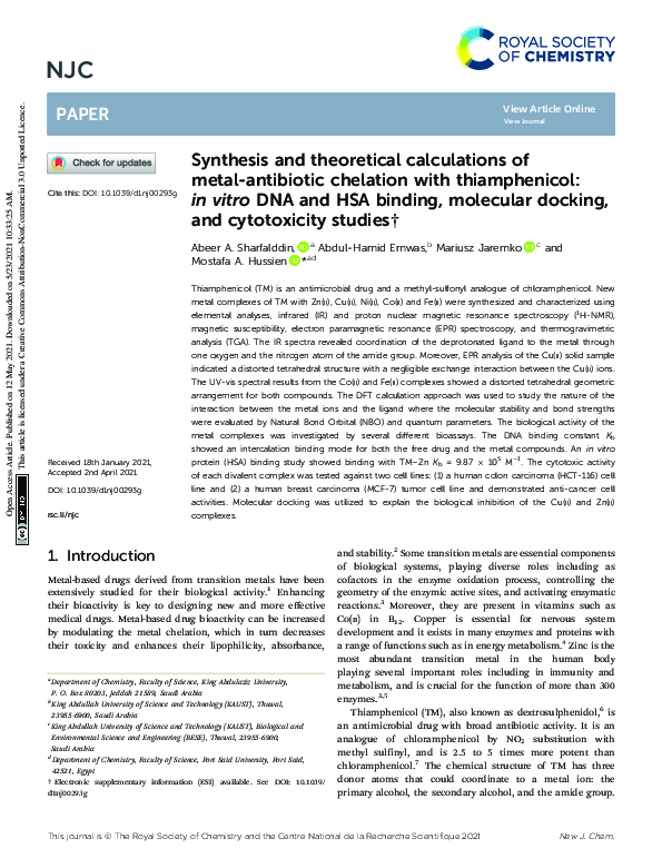 (PDF) Synthesis and theoretical calculations of metal-antibiotic chelation with thiamphenicol ...