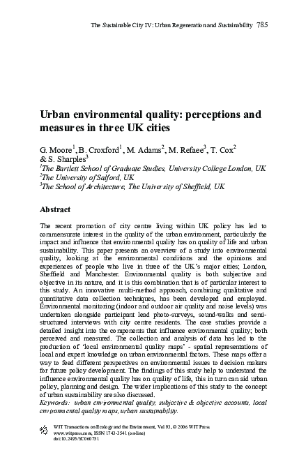 (PDF) Urban environmental quality: Perceptions and measures in three UK ...