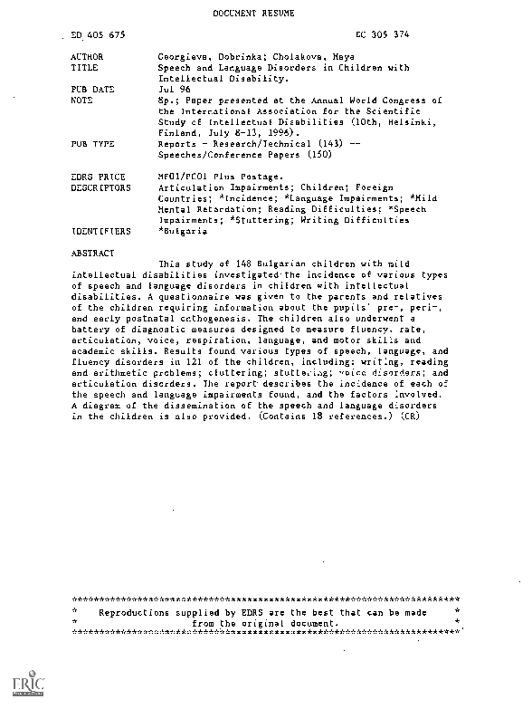 (PDF) Speech and Language Disorders in Children with Intellectual ...