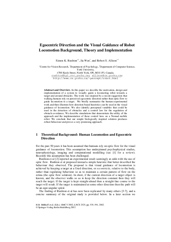 (PDF) Egocentric Direction and the Visual Guidance of Robot Locomotion ...