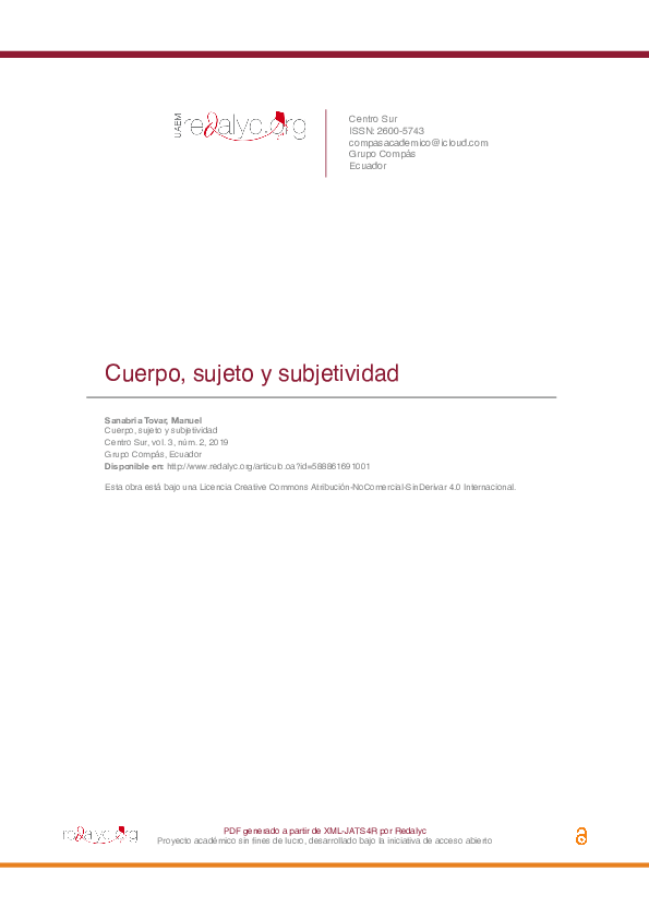 (PDF) Cuerpo, sujeto y subjetividad | Manuel Sanabria Tovar - Academia.edu