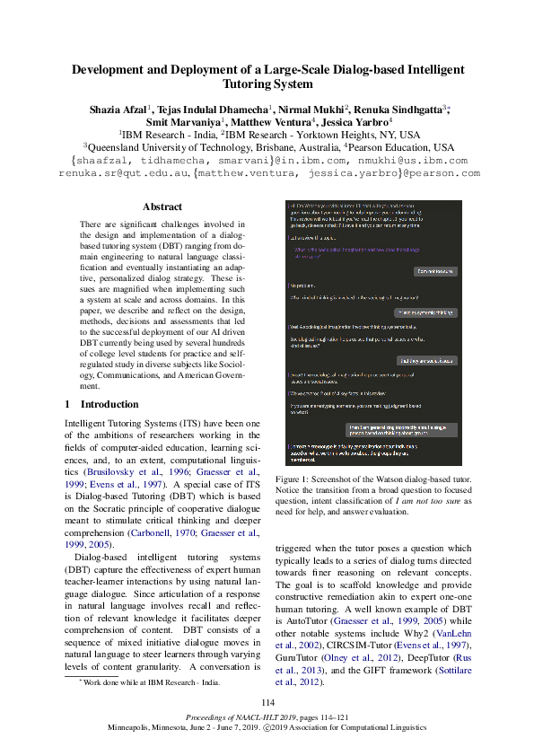 Pdf Development And Deployment Of A Large Scale Dialog Based Intelligent Tutoring System