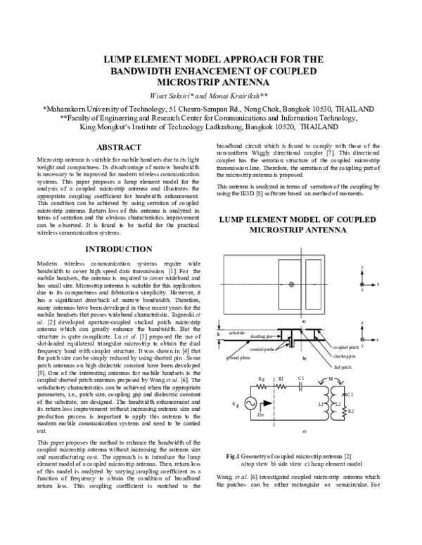 (PDF) Lumped element model approach for the bandwidth enhancement of ...
