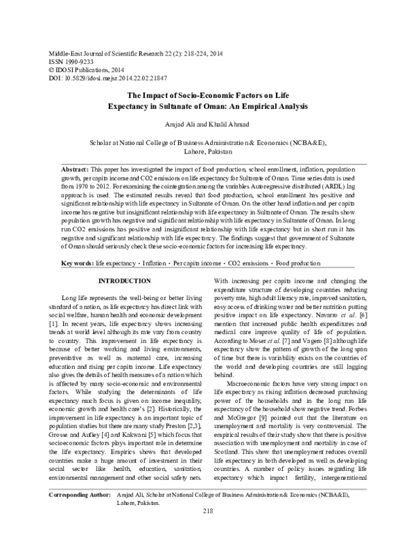 (PDF) The Impact of Socio-Economic Factors on Life Expectancy in ...