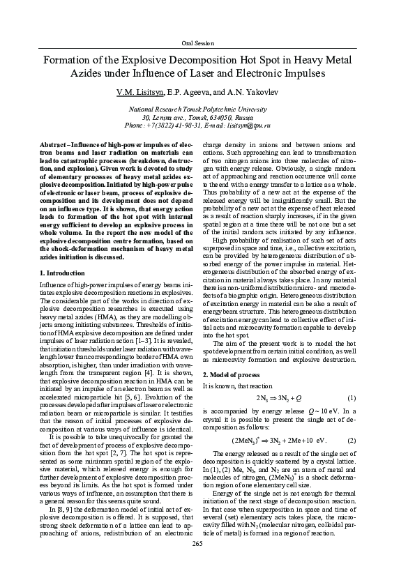(PDF) Formation of the Explosive Decomposition Hot Spot in Heavy Metal ...