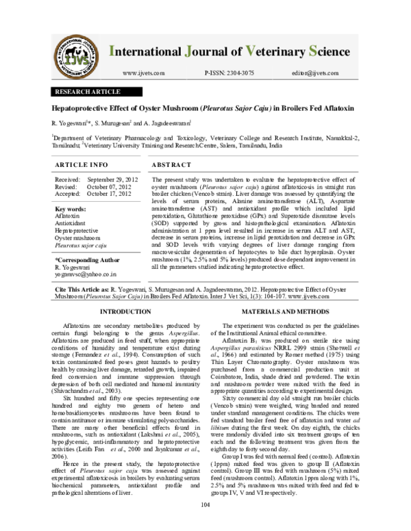 (PDF) Hepatoprotective Effect of Oyster Mushroom (Pleurotus Sajor Caju ...