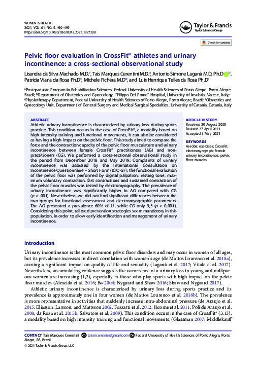 Pdf Pelvic Floor Evaluation In Crossfit® Athletes And Urinary