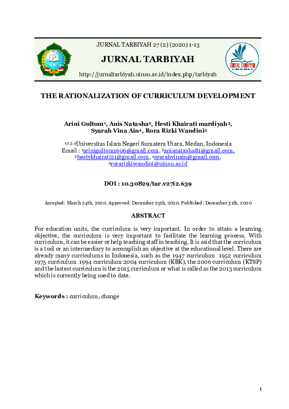 (PDF) The Rationalization of Curriculum Development