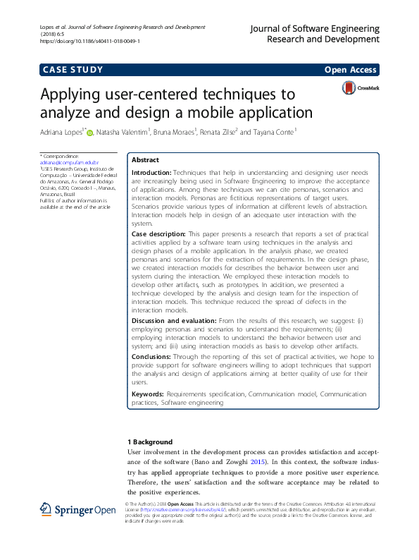 Pdf Applying User Centered Techniques To Analyze And Design A Mobile Application