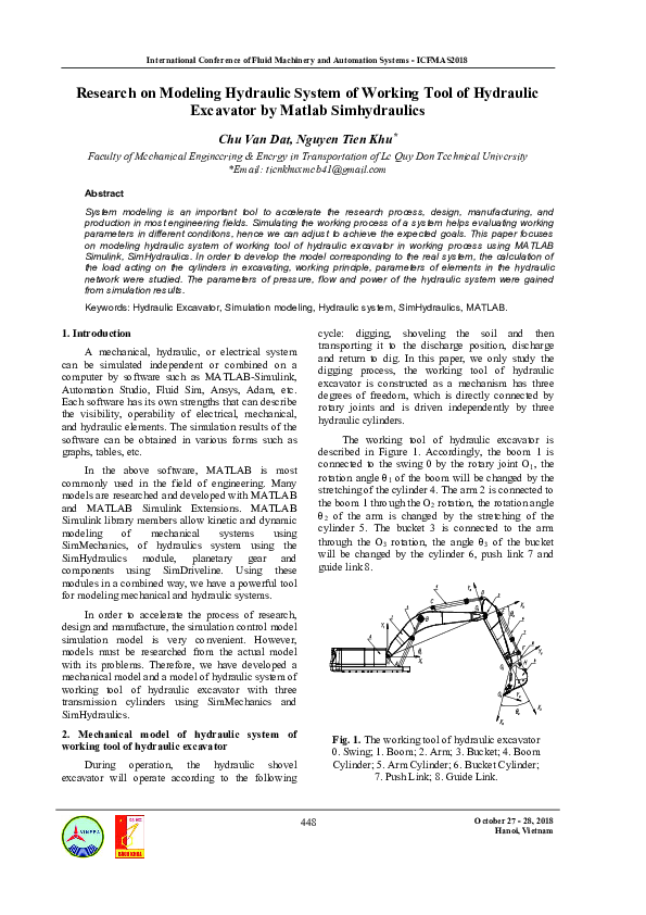 (PDF) Research on Modeling Hydraulic System of Working Tool of Hydraulic Excavator by Matlab ...