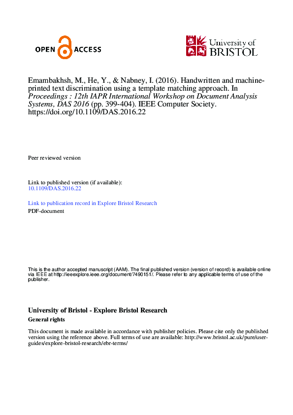 (PDF) Handwritten and Machine-Printed Text Discrimination Using a ...