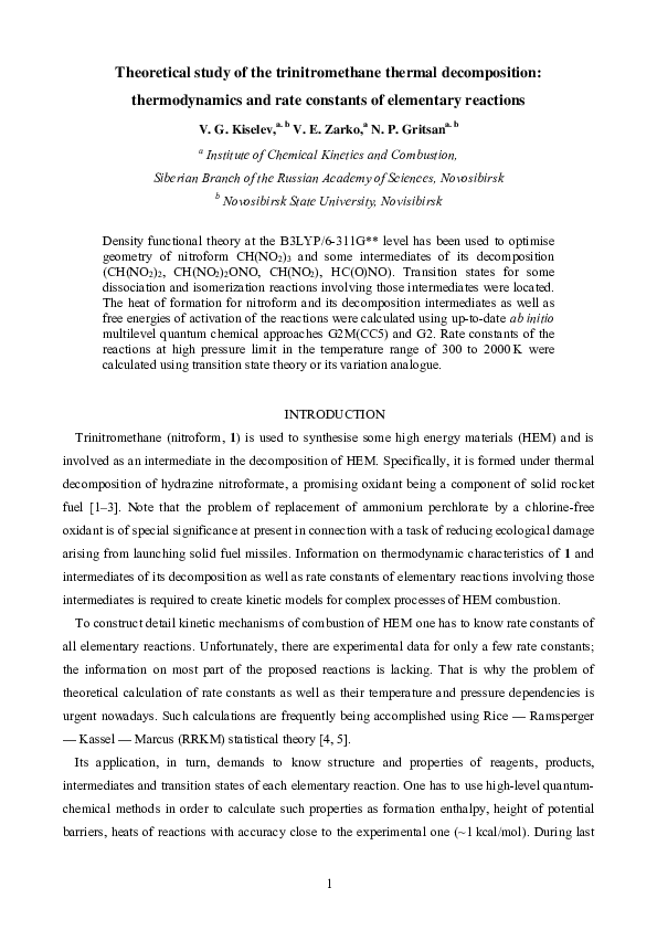 (PDF) Theoretical study of the trinitromethane thermal decomposition ...