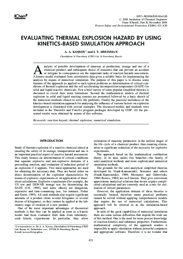 (PDF) Evaluating Thermal Explosion Hazard by Using Kinetics-Based ...