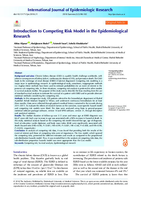 (PDF) Introduction to Competing Risk Model in the Epidemiological Research