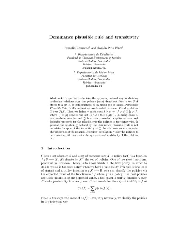 (PDF) Dominance plausible rule and transitivity