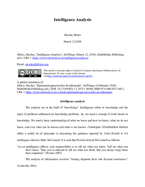 (PDF) Intelligence Analysis