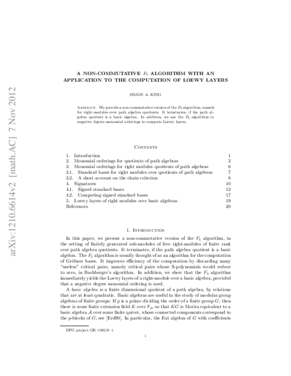 (PDF) A non-commutative algorithm with an application to the computation of Loewy layers