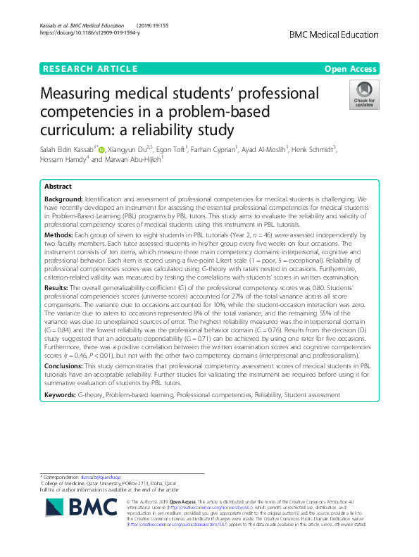 (PDF) Measuring medical students’ professional competencies in a ...