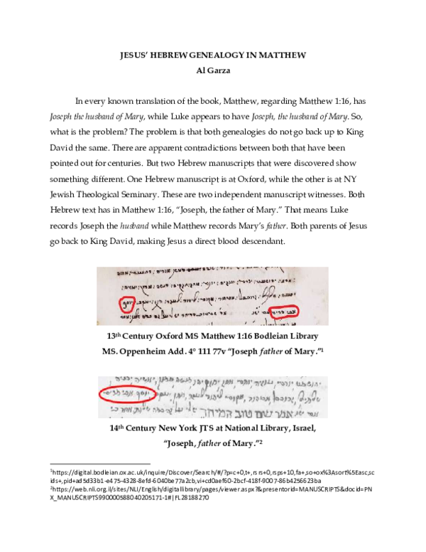(PDF) JESUS' HEBREW GENEALOGY IN MATTHEW