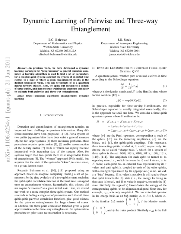 (PDF) Dynamic learning of pairwise and three-way entanglement