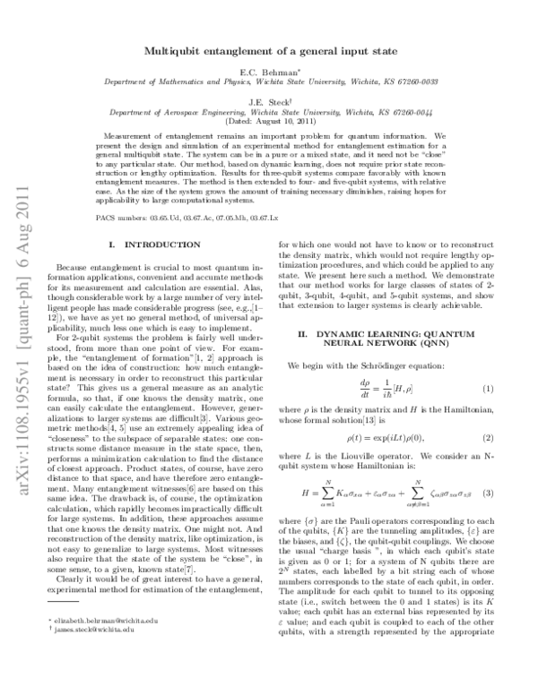 (PDF) Multiqubit entanglement of a general input state