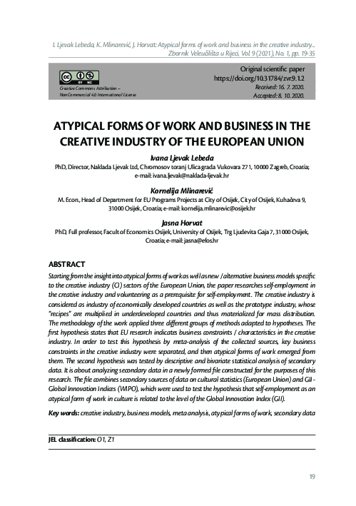 (PDF) ATYPICAL FORMS OF WORK AND BUSINESS IN THE CREATIVE INDUSTRY OF ...