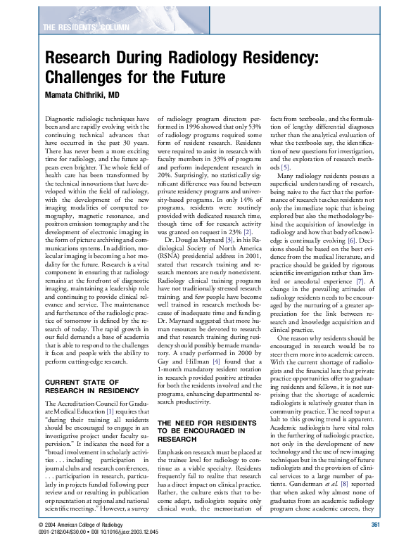 (PDF) Research during radiology residency: Challenges for the future
