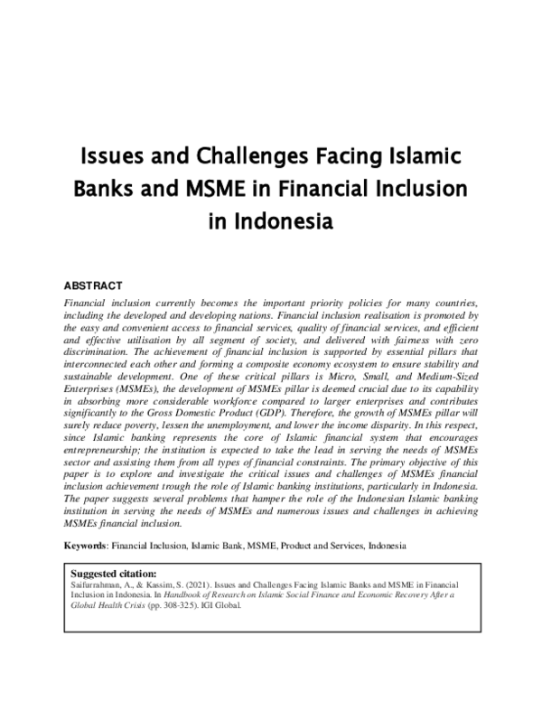 (PDF) Issues and Challenges Facing Islamic Banks and MSME in Financial ...