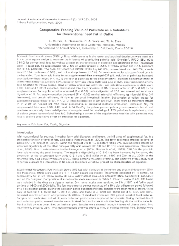 (PDF) Comparative Feeding Value of Palmitate as a Substitute for ...