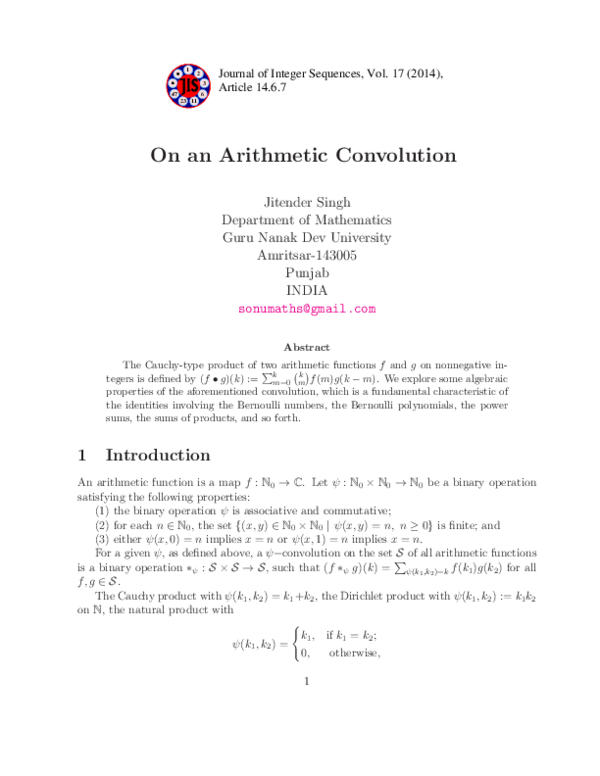 Pdf On An Arithmetic Convolution 1334