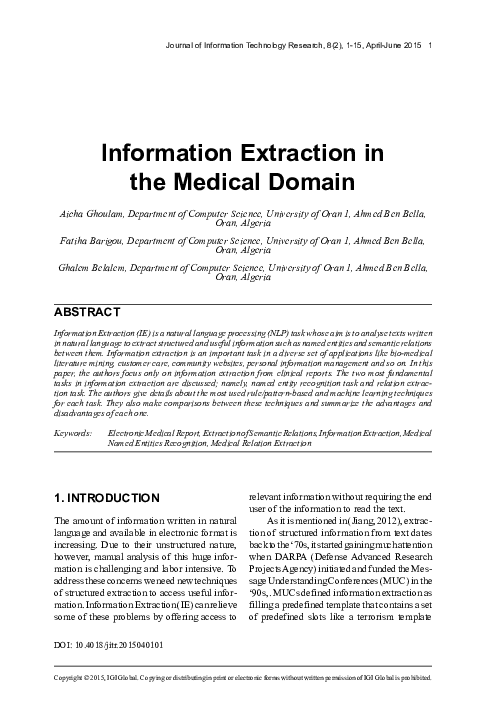 (PDF) Information Extraction in the Medical Domain