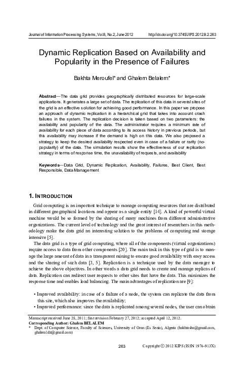 (PDF) Dynamic Replication Based on Availability and Popularity in the Presence of Failures
