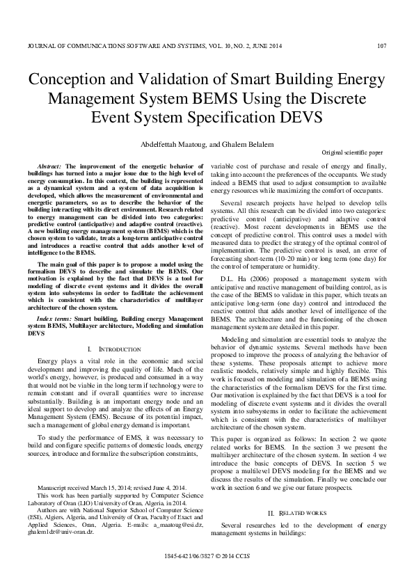 Pdf Conception And Validation Of Smart Building Energy Management System Bems Using The