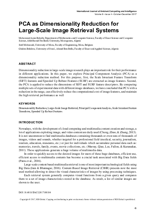 (PDF) PCA as Dimensionality Reduction for Large-Scale Image Retrieval Systems