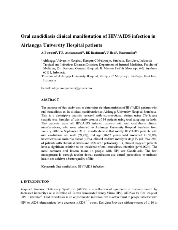 (PDF) Oral candidiasis clinical manifestation of HIV/AIDS infection in ...