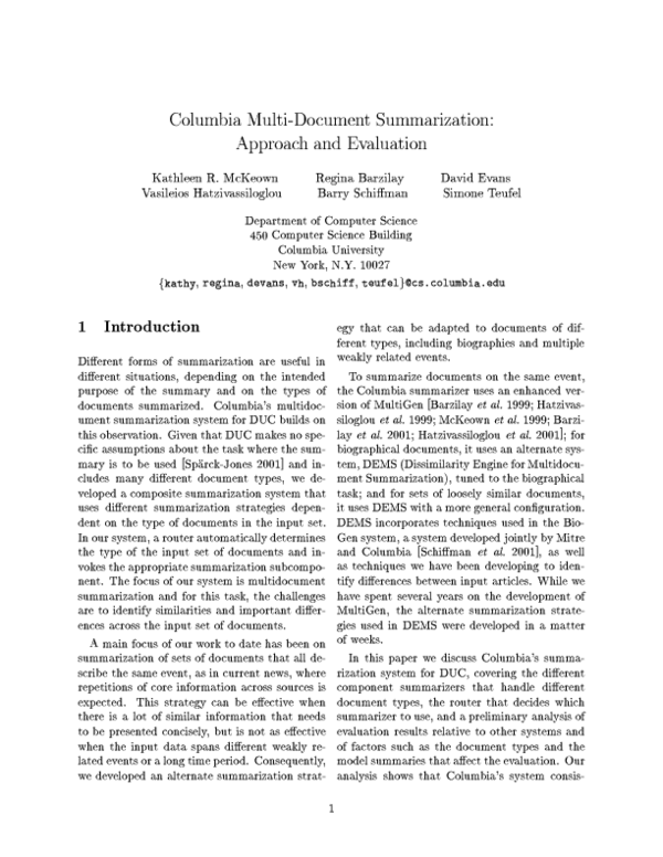 (PDF) Columbia multi-document summarization: Approach and evaluation