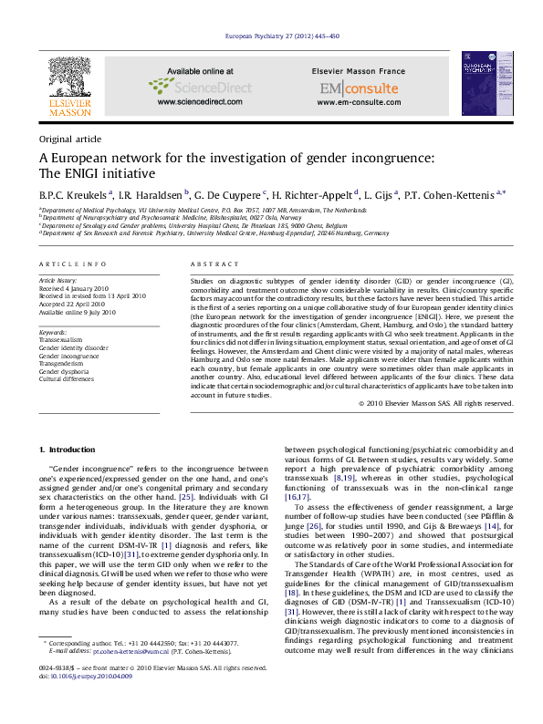 (PDF) A European network for the investigation of gender incongruence ...