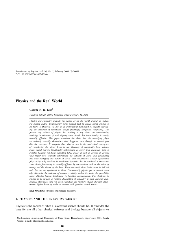 (PDF) Physics and the Real World