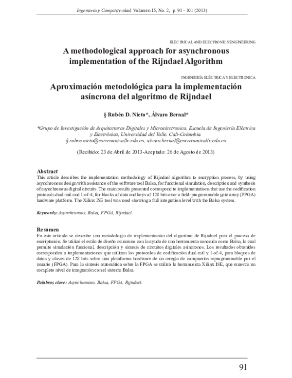 Pdf A Methodological Approach For Asynchronous Implementation Of The Rijndael Algorithm