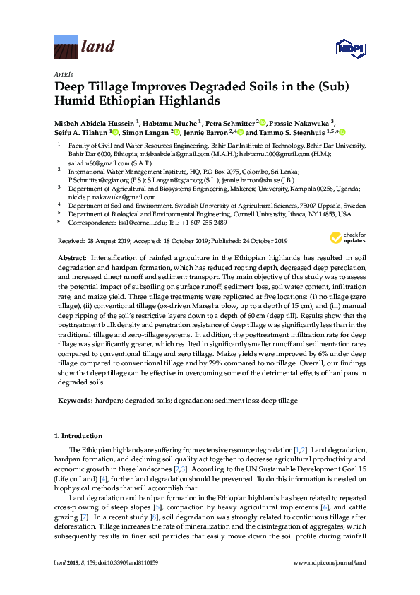 (PDF) Deep Tillage Improves Degraded Soils in the (Sub) Humid Ethiopian ...