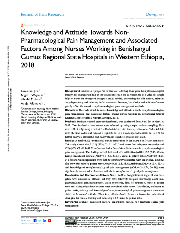 (PDF) Knowledge and Attitude Towards Non-Pharmacological Pain Management and Associated Factors ...