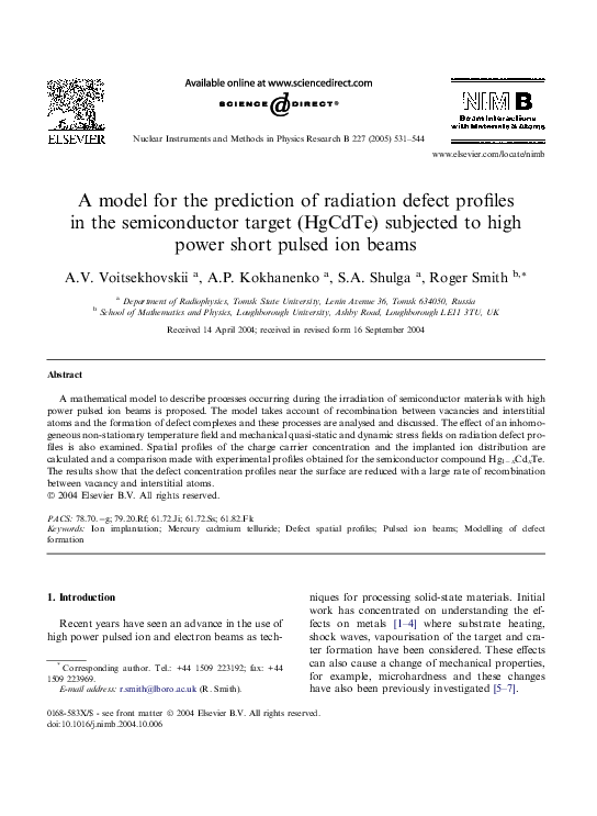 (PDF) A model for the prediction of radiation defect profiles in the ...
