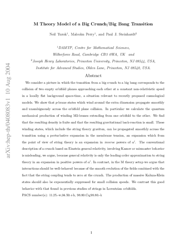 (PDF) Publisher's Note: M theory model of a big crunch/big bang ...