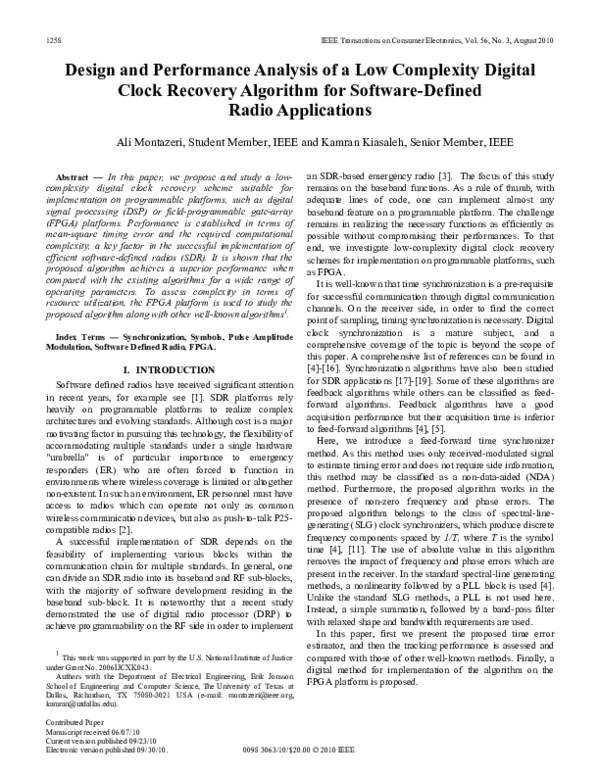 Pdf Design And Performance Analysis Of A Low Complexity Digital Clock Recovery Algorithm For